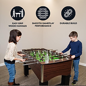 Hathaway Primo 56-In Foosball Table for Family Game Room - With E-Z Spin Bearings, Analog Scoring Units, Solid MDF Cabinet, Easy-Grip Handles & Adjustable Leg Levelers - Wood Grain Finish