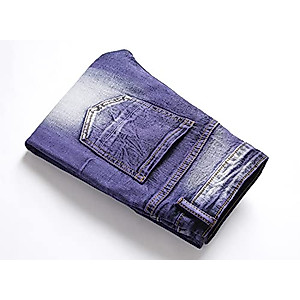Men's Ripped Distressed Destroyed Straight Slim Fit Denim Jeans,705 Purple,Size 32