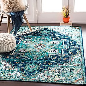 Livabliss Wendy Vintage Medallion Area Rug,5'3" x 7'9",Teal/Dark Blue