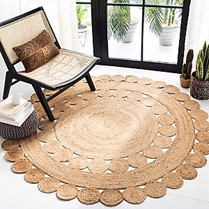 SAFAVIEH Natural Fiber Round Collection 3' Round Natural NFB308A Handmade Boho Country Charm Jute Area Rug