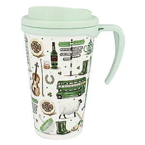 Carrolls Irish Gifts Impressions Of Ireland White And Green Travel Cup With Handle