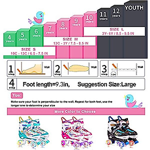 Woolitime Adjustable Roller Skates for Girls and Boys, 4 Size Adjustable Toddler Roller Skates for Kids with All Wheels Light Up, Patines para Niñas Niños