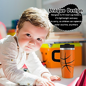 Basketball Gifts, 14 oz Basketball Tumbler with Handle and Straw for Kids, Basketball Lover Gifts for Boys Girls, Stainless Steel Insulated Basketball Mug Gifts for Christmas Birthday