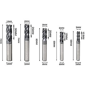 CNC End Mill Set, Carbide Tungsten Steel 4 Fultes Milling Cutter, Router Bits Rotary Bits Tool Straight Shank 2-12mm 8pcs