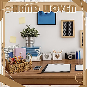 Wicker Flatware Storage Basket Utensil Caddy Hand Woven Divided Cutlery Holder Kitchen Utensil Organizer Water Hyacinth Silverware Organizer with Handle for Countertop Party, 10 x 7.9 x 3.9 Inch