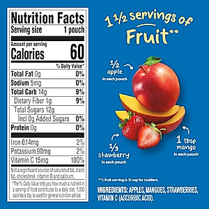 Gerber Baby Food Pouches, Toddler 12+ Months, Apple Mango Strawberry, 3.5 Ounce (Pack of 12)