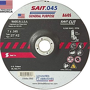 United Abrasives-SAIT 22053 A60S General Purpose Cut-Off Wheels (Type 27/Type 42 Depressed Center) 7" x .045" x 7/8", 50-Pack