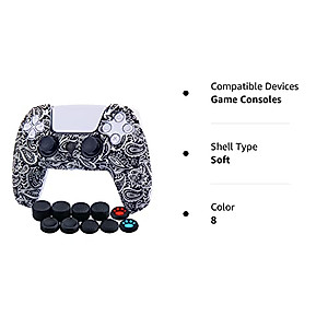 YoRHa Water Transfer Printing Silicone Thickened Cover Skin Case for PS5 Controller x 1(Leaves Red) with Thumb Grips x 10