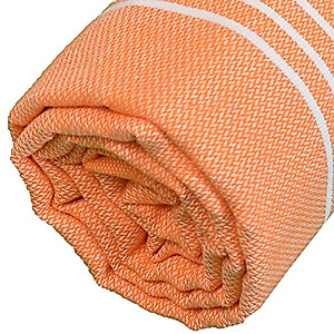 Bersuse 100% Cotton - Anatolia XL Throw Blanket Turkish Towel - 61 x 82 Inches, Orange