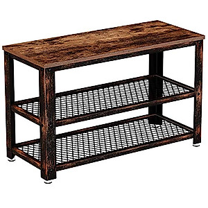 Rolanstar Shoe Bench, 3-Tier Shoe Rack 28.7”, Storage Entry Bench with Mesh Shelves Wood Seat, Ladder Shelf with 3 Hooks, 4 Tier Ladder Bookshelf Display Plant for Living Room, Home Office