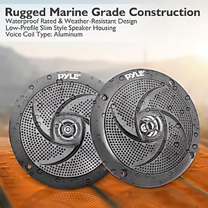 Pyle Low-Profile Waterproof Marine Speakers - 240W 6.5 Inch 2 Way 1 Pair Slim Style Waterproof and Weather Resistant Outdoor Audio Stereo Sound System, for Boat, Off-Road Vehicles - Pyle (Black)