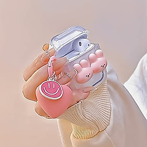 Woyinger Airpods Pro Case Cover with Keychain,Cute Kawaii Cartoon 3D Stereoscopic Pink Rabbit Head Clear Soft TPU Full Protection Shockproof Charging Case Cover Airpods Pro Case.