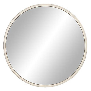 Patton Wall Decor 30" Distressed Cream and Gold Framed Round Wall Mirror, White