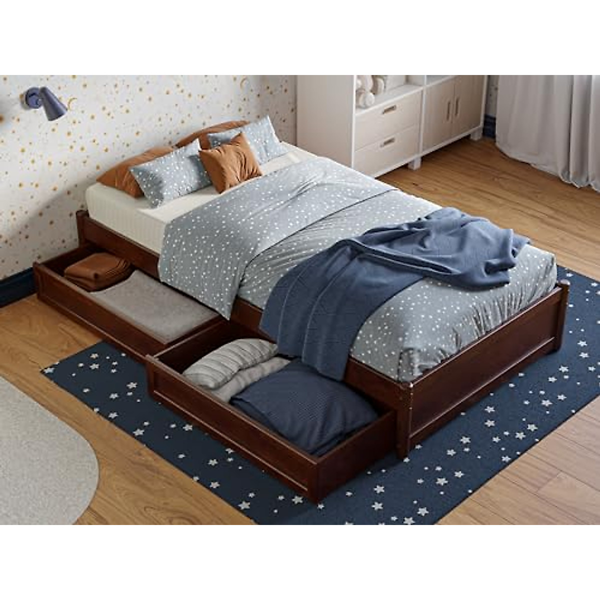 AFI, Barcelona Twin Panel Platform Bed with Storage Drawers, Walnut