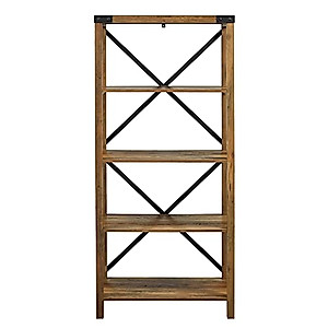 Walker Edison Andersen Urban Industrial Metal X Back 4 tier Bookshelf, 64 Inch, Rustic Oak