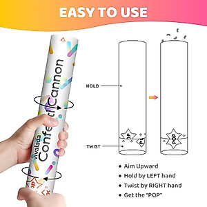 Vivalada 6 Pack Confetti Cannon - Pink, Rose Gold and White Foil Confetti Party Poppers, 12 Inch Confetti Poppers for Graduation, Birthdays Party, Weddings, Christmas New Year Eve Party Supplies