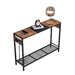 IRCPEN Console Table with Outlet & 2 USB Ports, 42" Wood Entryway Table with Shelves Storge, Farmhouse Sofa Behind Couch Table with Charging Station for Living Room, Hallway, Foyer, Corridor