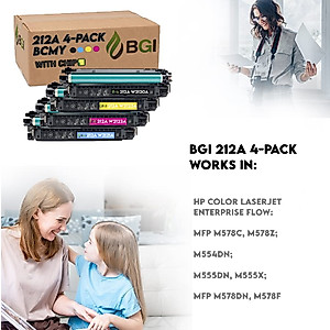 BGI Remanufactured Toner Cartridge Replacement for HP 212A 4-Pack for Use in M554 M555 MFP M578 | W2120A W2121A W2122A W2123A | TAA Compliant, STMC Certified, USA Remanufactured | with Chip
