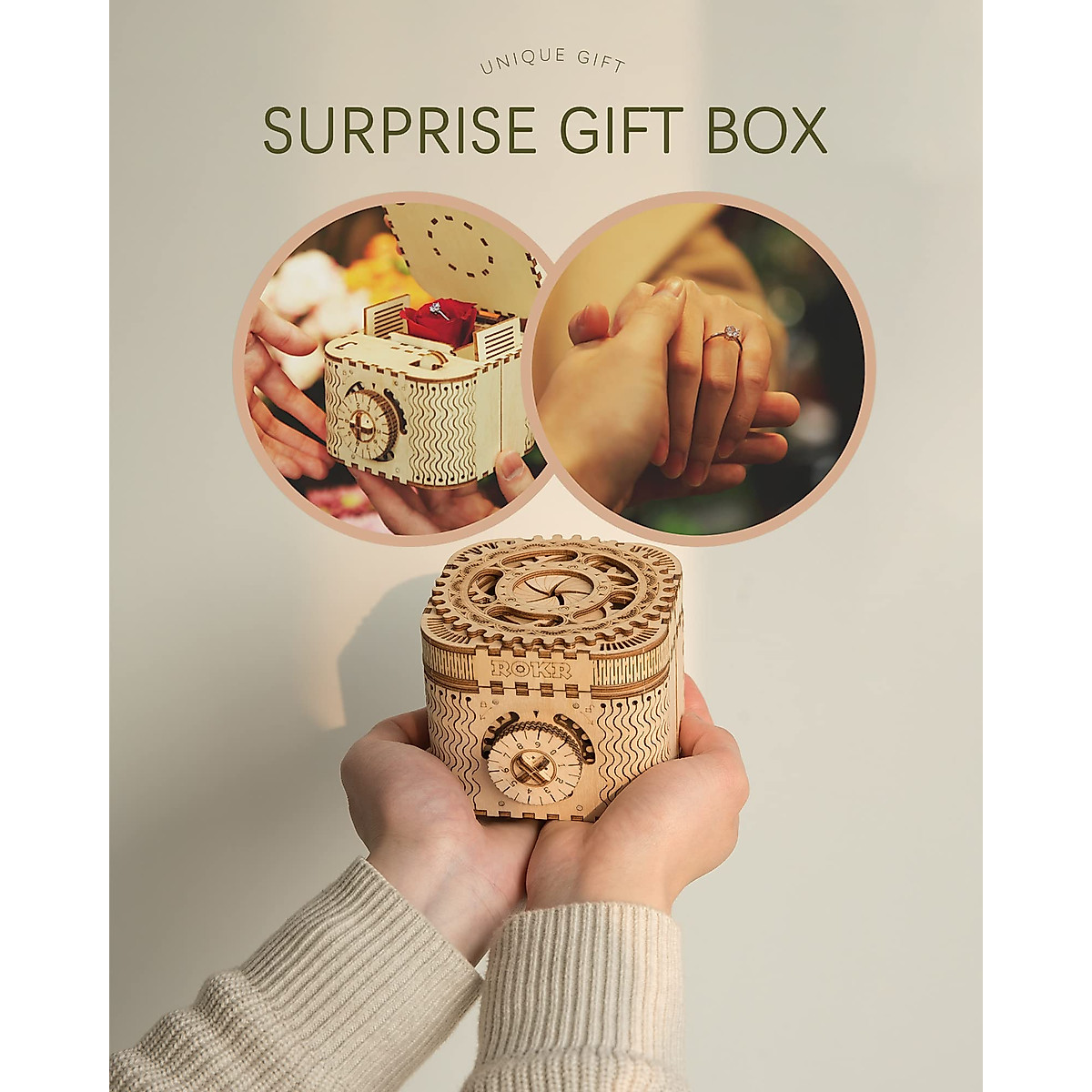 ROKR 3D Assembly Wooden Puzzle DIY Crafts Kit Fun Creative DIY Toy Treasure Box Brain Teaser Mechanical Engineering Model Building Kits Educational Toy Birthday Gift for Adults and Kids Age 14+