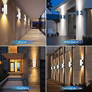 2-Pack White Outdoor Wall Sconces Dusk to Dawn, Up Down Modern Exterior Light Fixtures for House, Outside Wall Lights for Porch Garage Patio Front Door Hallway, Weather-Proof Aluminum Finish
