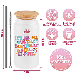 COCOGIFTS Birthday Merch Gifts for Music Lover - 16oz Glass Cup - Birthday Stuff Gifts for Girls - Birthday Decorations - Its Me Hi Im The Birthday Girl Its Me