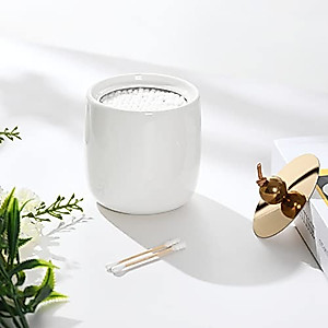 2 Pack Ceramic Qtip Holder Dispenser with Gold Lids, White Apothecary Jars Bathroom Vanity Organizer - Bathroom Canister for Cotton Swabs, Rounds, Balls, Makeup Sponges, Bath Salts