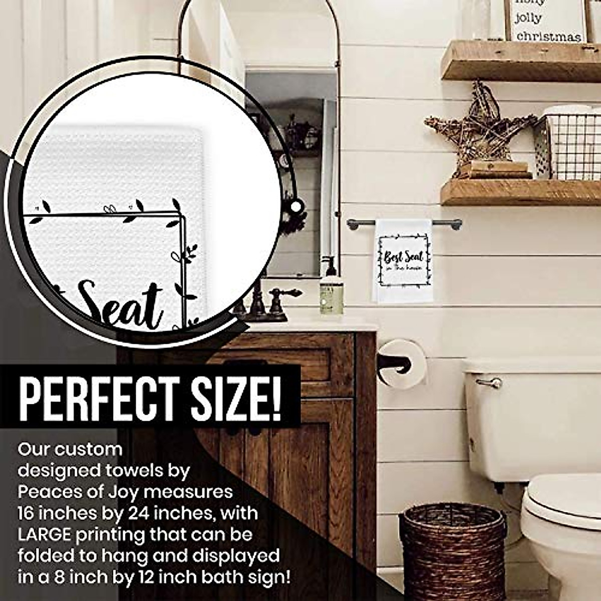 Peaces of Joy Best Seat in The House Funny Hand Towel Sayings for Bathroom, Rustic Cute Dish Kitchen Fingertip Towels for Home, Decorative Farmhouse Bath Sign