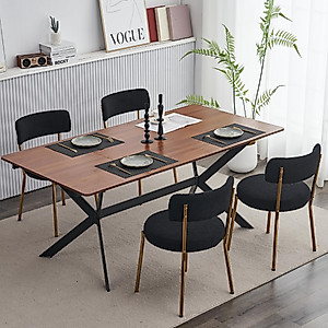 RIGHTPARTS Boucle Dining Chairs Set of 4, Modern Upholstered Fleece Fabric Kitchen Chairs, Mid-Century Round Dining Chairs Curved Backrest Metal Legs for Dining Room/Living Room (Black 1, 4)