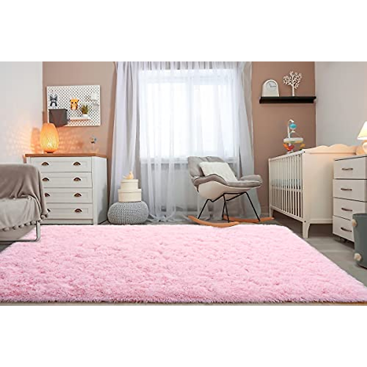 Zareas Pink Area Rug for Girls Bedroom, 4x6 Feet Fluffy Rug for Living Room, Shaggy Throw Rug for Kids Room Nursery Room, Super Soft Indoor Modern Plush Rug Dorm Rug Furry Carpet Cute Home Decor