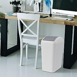 Nicesh 2.6 Gallon Swing Top Trash Can, 10 L Plastic Garbage Can with Swing Lid (Grey)