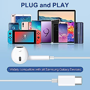 Aolcev USB C Wired Headphones, Type C Earphones with Mic, Type C Earbuds Compatible with Most USB C Devices, Earbuds for Samsung Galaxy Z Flip 5/4 Z Fold 5/4 S23 Ultra/S22, Earbuds, White