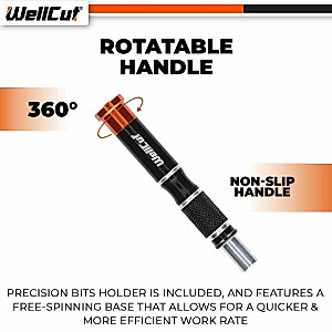 WELLCUT 21-Piece Precision Multi-Purpose Screwdriver Set Bit Set with Rotatable Pole and Anti-Slip Handle, Work Repair Tool for Household Appliances, Electronics, Crafts & DIY, WC-MPS21U