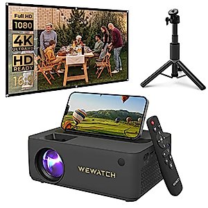 WEWATCH Native 1080P Mini Projector, 13500 Lumens Portable WiFi Bluetooth Projector, with 12 inch Tripod Stand, with 100 Inch Projector Screen, Movie Projector for Home Outdoor