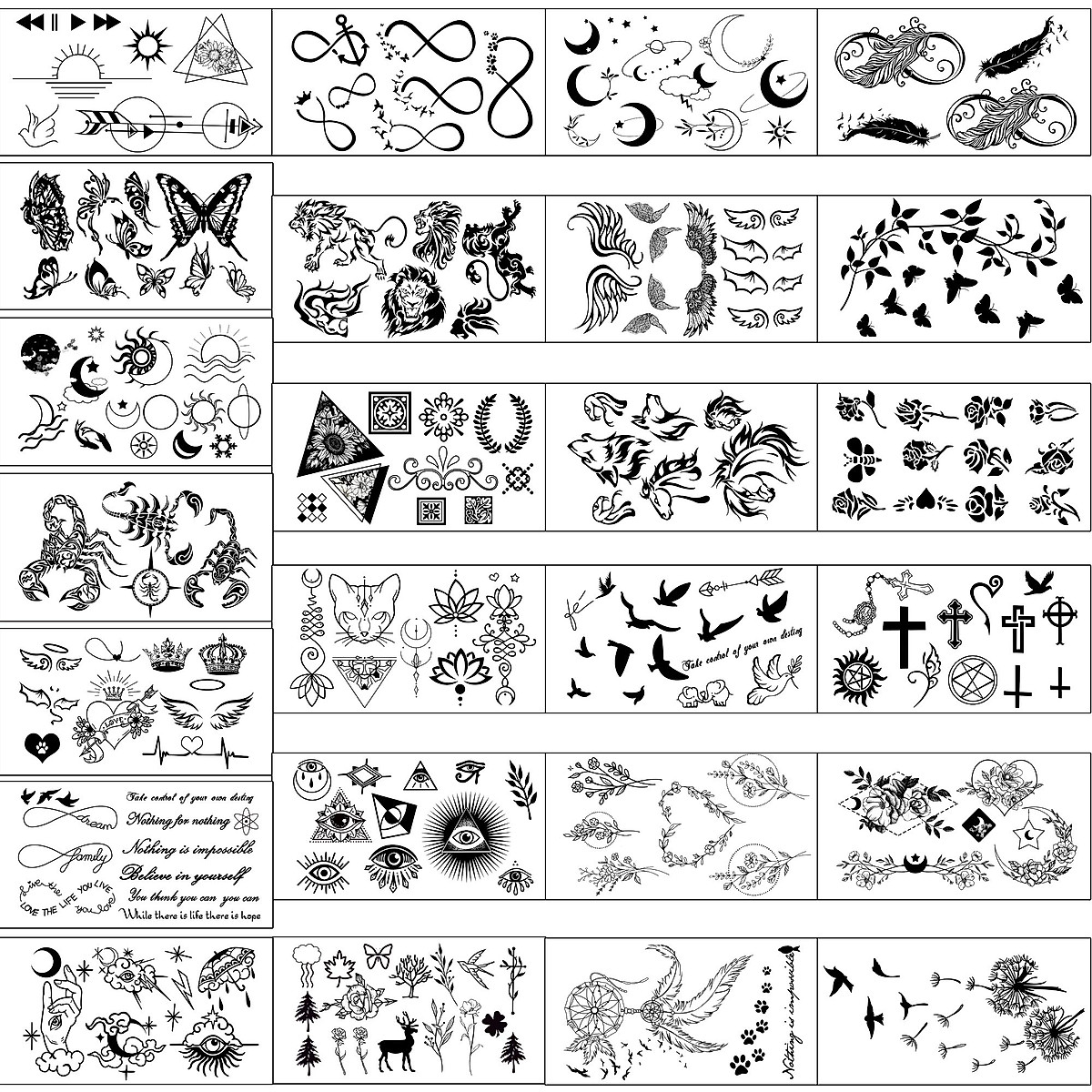 Yazhiji Tiny Waterproof Temporary Tattoos - 60 Sheets, Moon Stars Constellations Music Compass Anchor Words Lines Flowers for Kids Adults Men and Women.