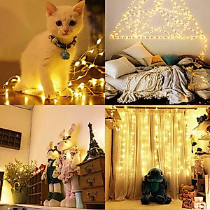 Lxcom Lighting Fairy String Lights 6.56Ft 280leds 14 Strands Battery Operated Copper Wire Branch Lights 8 Modes Waterfall Twinkle Lights with Timer Decorative Light for Home Festival Decor(Warm White)