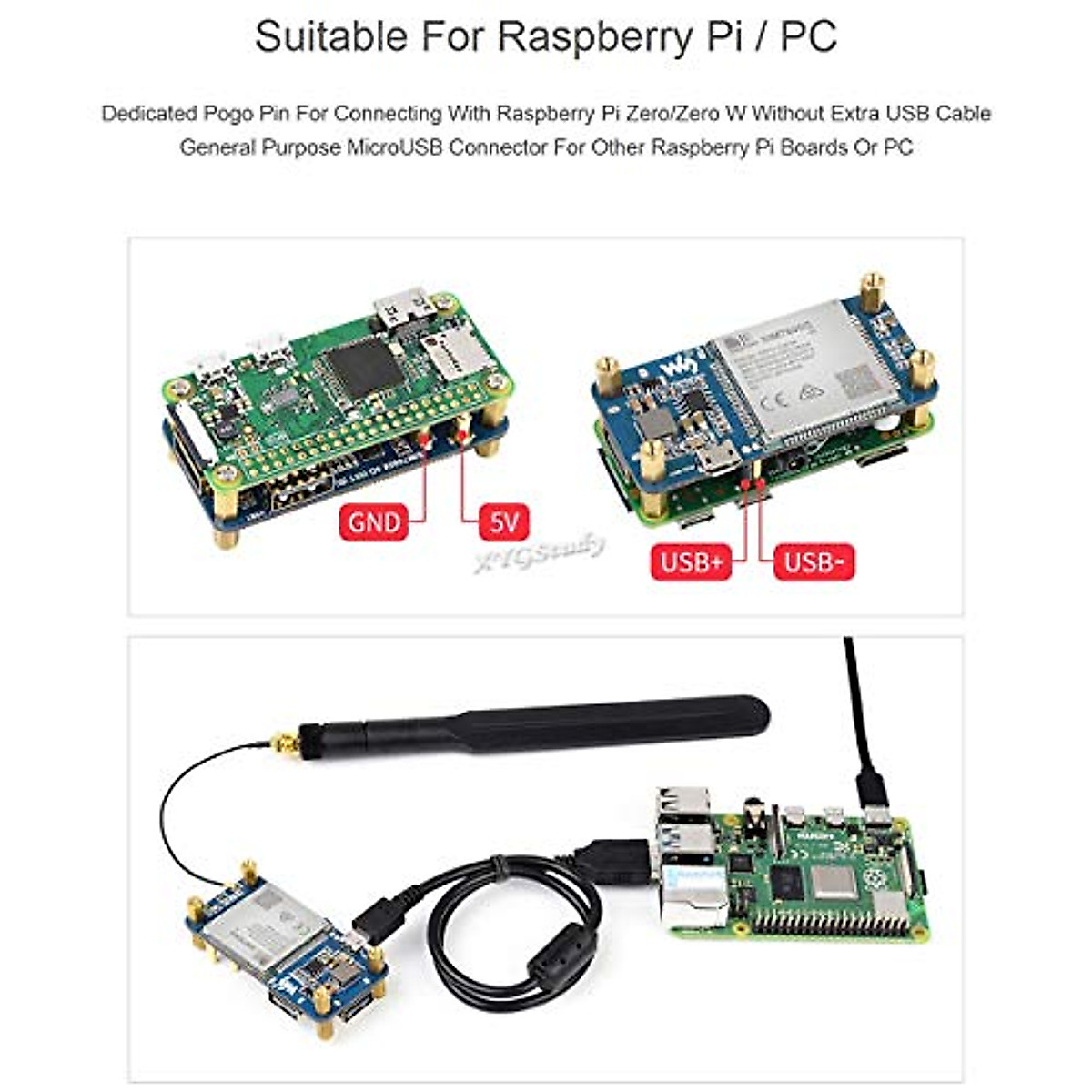 XYGStudy SIM7600G-H 4G HAT (B) for Raspberry Pi Zero/Zero W/PC, LTE Cat-4 4G / 3G / 2G Support GNSS Positioning Global Band Supports Wireless Communication Telephone Call SMS GPS Dial-up etc