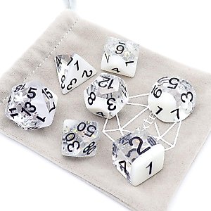Haxtec DND Dice Set 7PCS White Layered Polyhedral D&D Dice for RPG Dungeons and Dragons (Sunlit Snow)