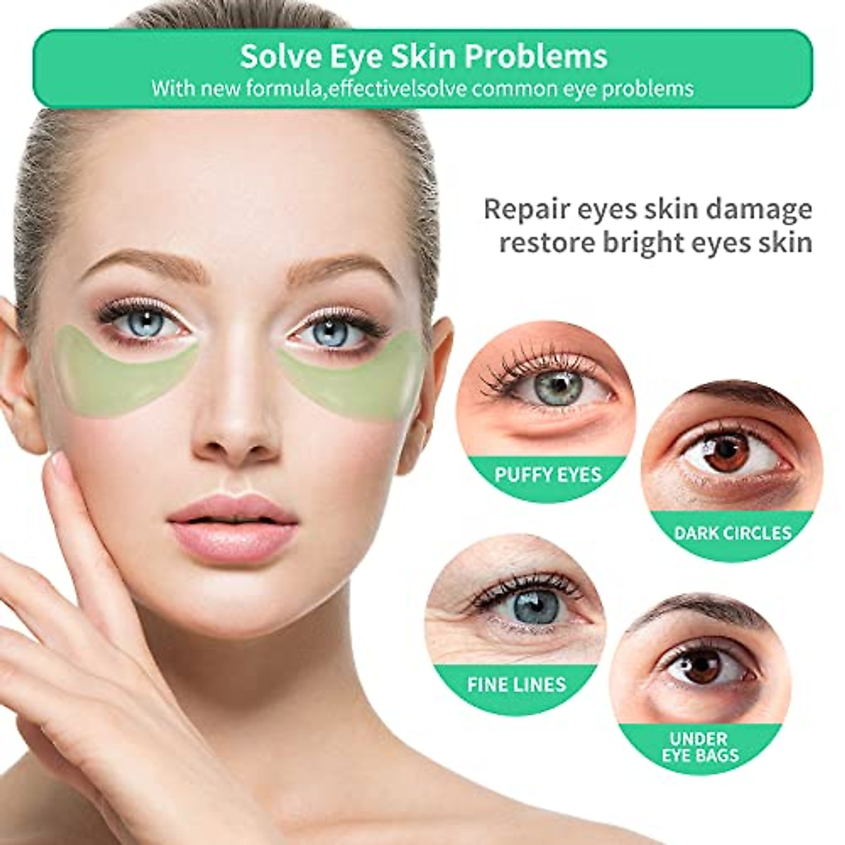 "BREYLEE Aloe Vera Eye Masks - 60 Pcs - Reduce Puffy Eyes & Dark Circles, Firm & Improve Under Eye Skin, Pure Natural Extracts for Youthful Appearance & Reduction of Fine Lines and Wrinkles."