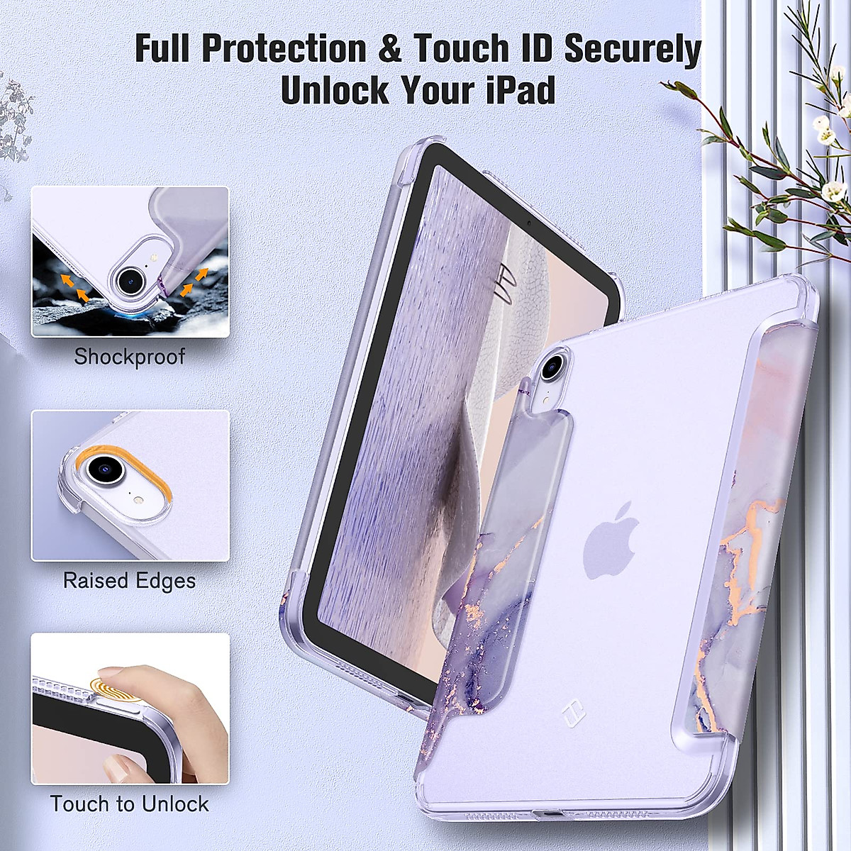 Fintie SlimShell Case for iPad Mini 7 (A17 Pro) 2024 / iPad Mini 6 2021, [Magnetic Clasp] Lightweight Stand Case w/Translucent Frosted Back Cover for iPad Mini 7th/6th Generation 8.3", Lilac Marble