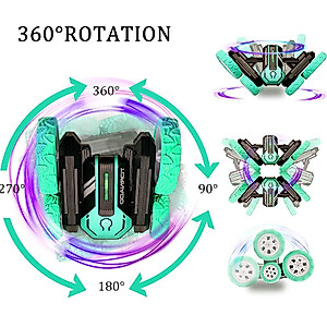 Netsky Remote Control Car for Boys Girls, RC Stunt Car 4WD 2.4Ghz Double Sided 360°Rotating RC Cars Toy for 3 4 5 6 7 -12 Years Kids,RC Crawler with Music and Led Lights (Green)