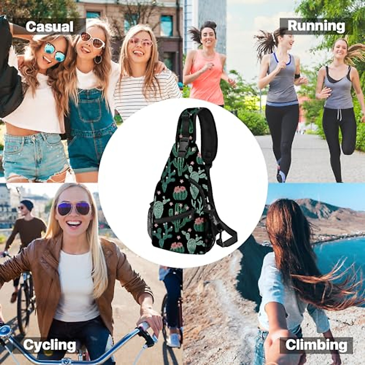 Yrebyou Cactus Sling Bag for Women Crossbody Backpack Travel Shoulder Hiking Bags Waterproof Daypack For Beach Outdoor Camping