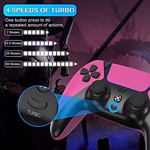 YU33 Ymir Scuf Wireless Controller Works with Modded PS4 Controller, Elite Control Remote Fits Playstation 4 Controller, Joystick/Controles de Pa4 with Mapping/Turbo/1200 mAh Battery, Rose Red/Pink