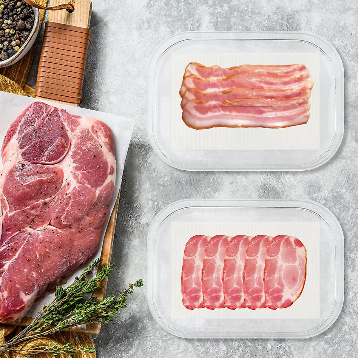 Deli Meat Container for Fridge,Airtight Bacon Lunch Meat Container for Refrigerator, 18.6oz Meal Prep Containers with 50pcs Baking Paper,Stackable Food Storage Boxes with Lid