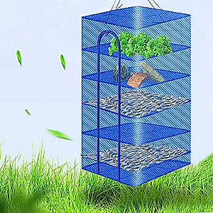 RnneLeen Hanging Drying Net Foldable Drying Rack Net Dryer 19.7"x19.7"x37.4" 6 Layer Folding Fish Mesh Collapsible Dry Net with Zippers for Drying Seeds Fish Vegetables Fruit Herb Food