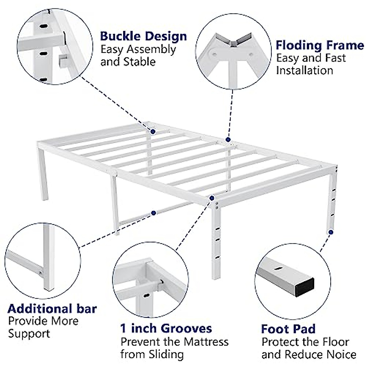 LUSIMO 14 Inch Twin Bed Frame with Storage Heavy Duty Tall Metal Platform Bed Frame with Steel Slats No Box Spring Needed Noise Free Anti Slip White