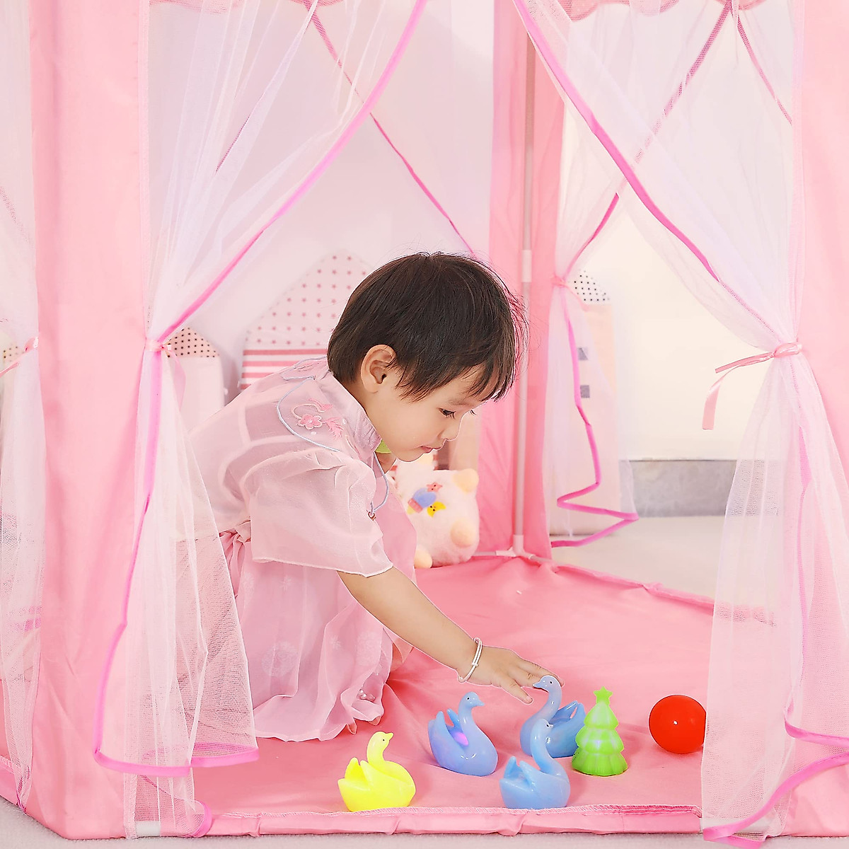 LimitlessFunN Hexagon Princess Play Tent | Includes Star Lights & Carrying Case |, Children Large Indoor Castle Playhouse for Girls, Toddlers, 55" D x 55" W x 53" H