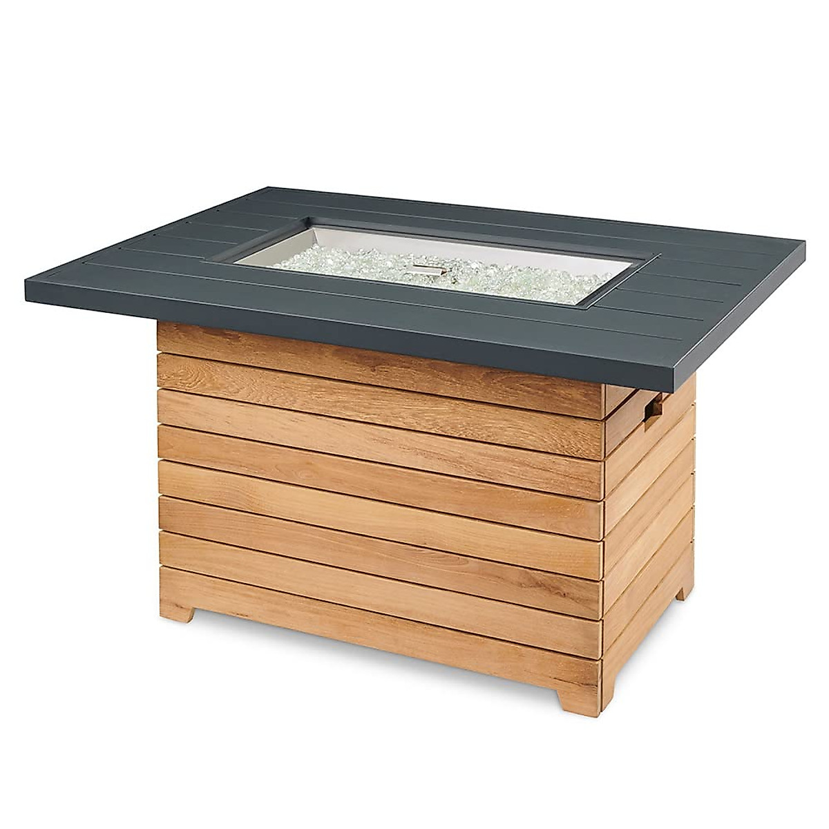 Outdoor GreatRoom Co Propane Fire Pit Table - Darien Gas Fire Pits for Outside Patio - 44 Inch Rectangular Everblend Concrete Firepit Fire Table, Wood Base, Glass Tabletop Cover, 55,000 BTU - Black