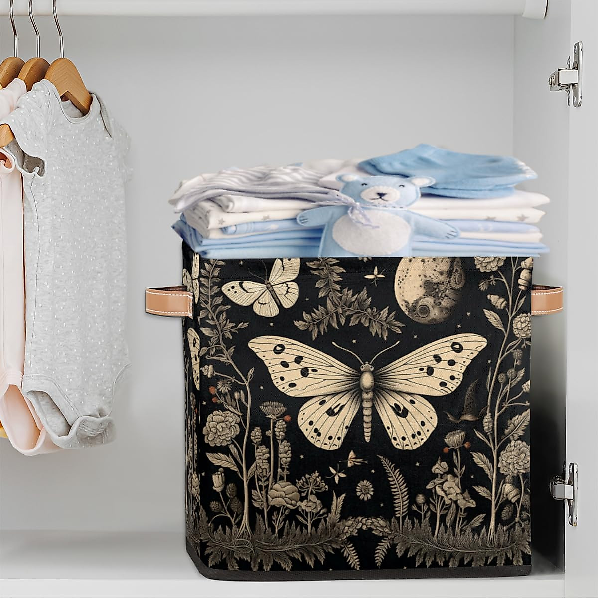 JXDXHCW 13x13 Inch Storage Basket Bin Butterfly Leaves Gothic Print Polyester Cloth Storage Cube Box Toys Clothes Towels Organizer for Kids Room Bedroom Shelves Pantry