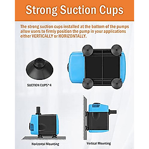 Kulife 210GPH Submersible Water Pumps (800L/H, 10W) Fountain Pump Pond Pump Aquarium Water Pump with Flow Control and Hose for Fish Tank, Fountain, Waterfall, Filtration, Water feature, Hydroponics