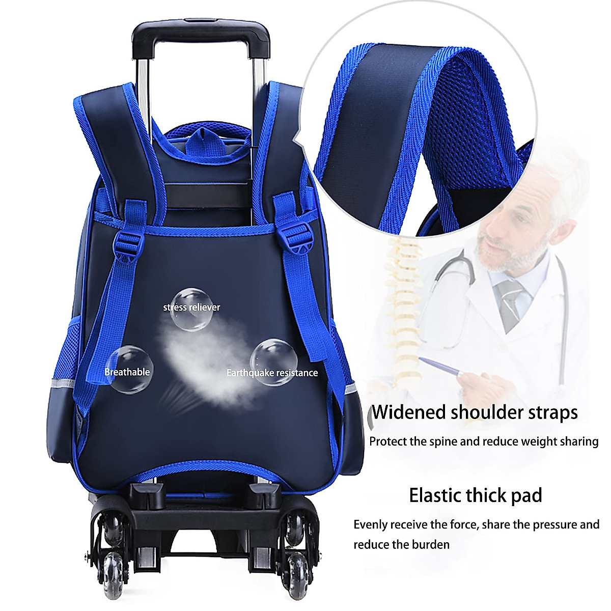 MYSNKU Trolley Schoolbag Backpack Vacation Backpack Luggage Trolley Case with 6 Rolling Trolley Bag Flight Case